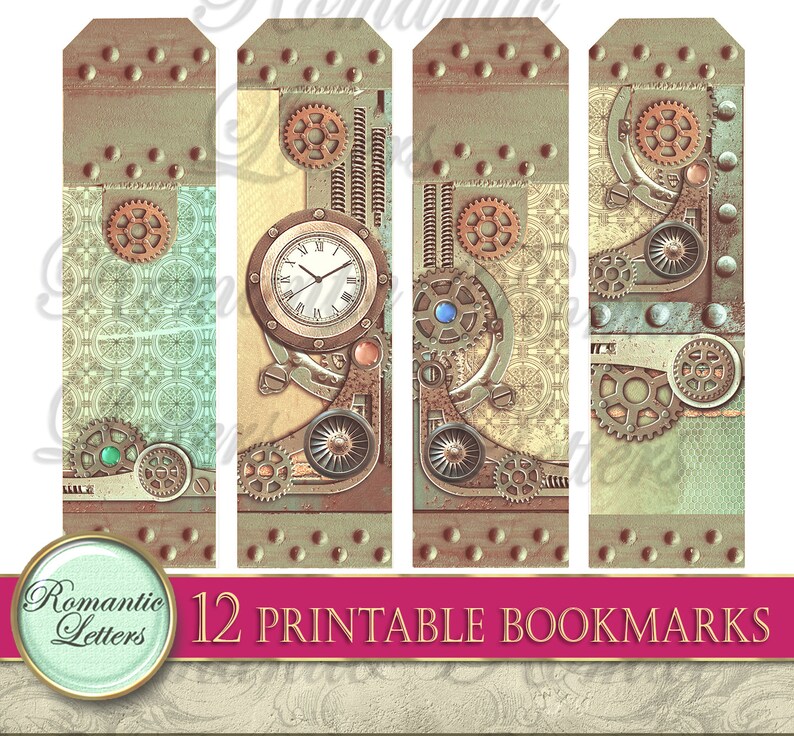 Printable Steampunk Bookmarks Set Digital Printable Gift Tags - Etsy