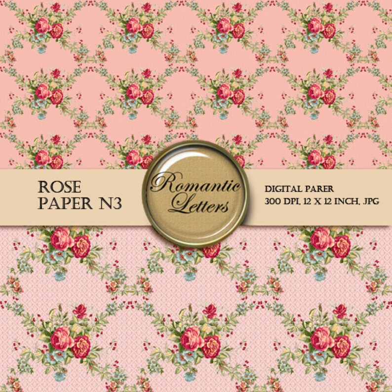 Floral Digital Scrapbook Paper Shabby Chic Vintage ROSE - Etsy