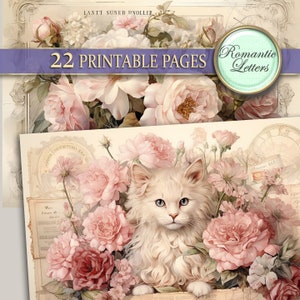 Floral Digital Scrapbook Paper Pack Junk Journal Pages Shabby Chic Rose ...