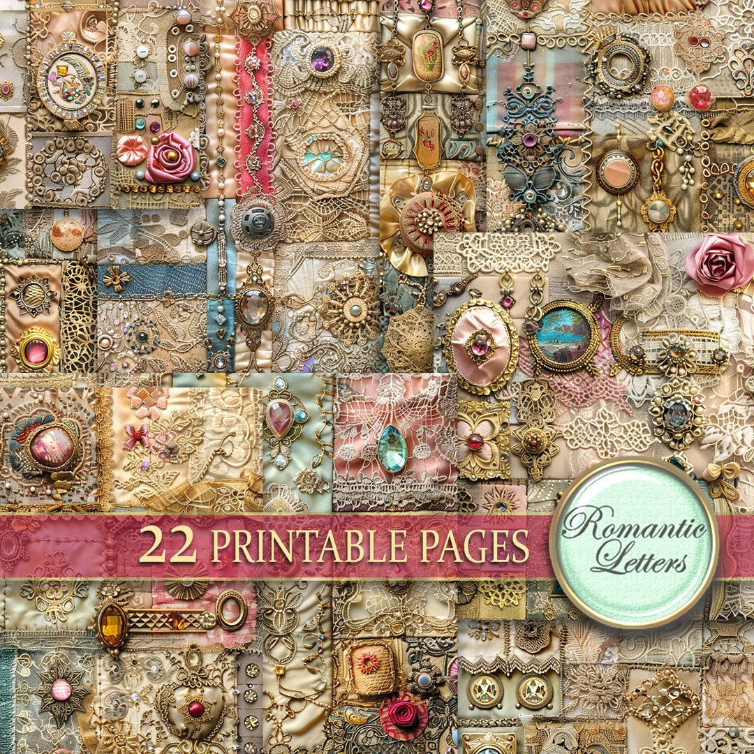 Digital Printable Scrapbook Paper Pack Shabby Chic Patchwork Fabric Boho Antique Printable Craft ...