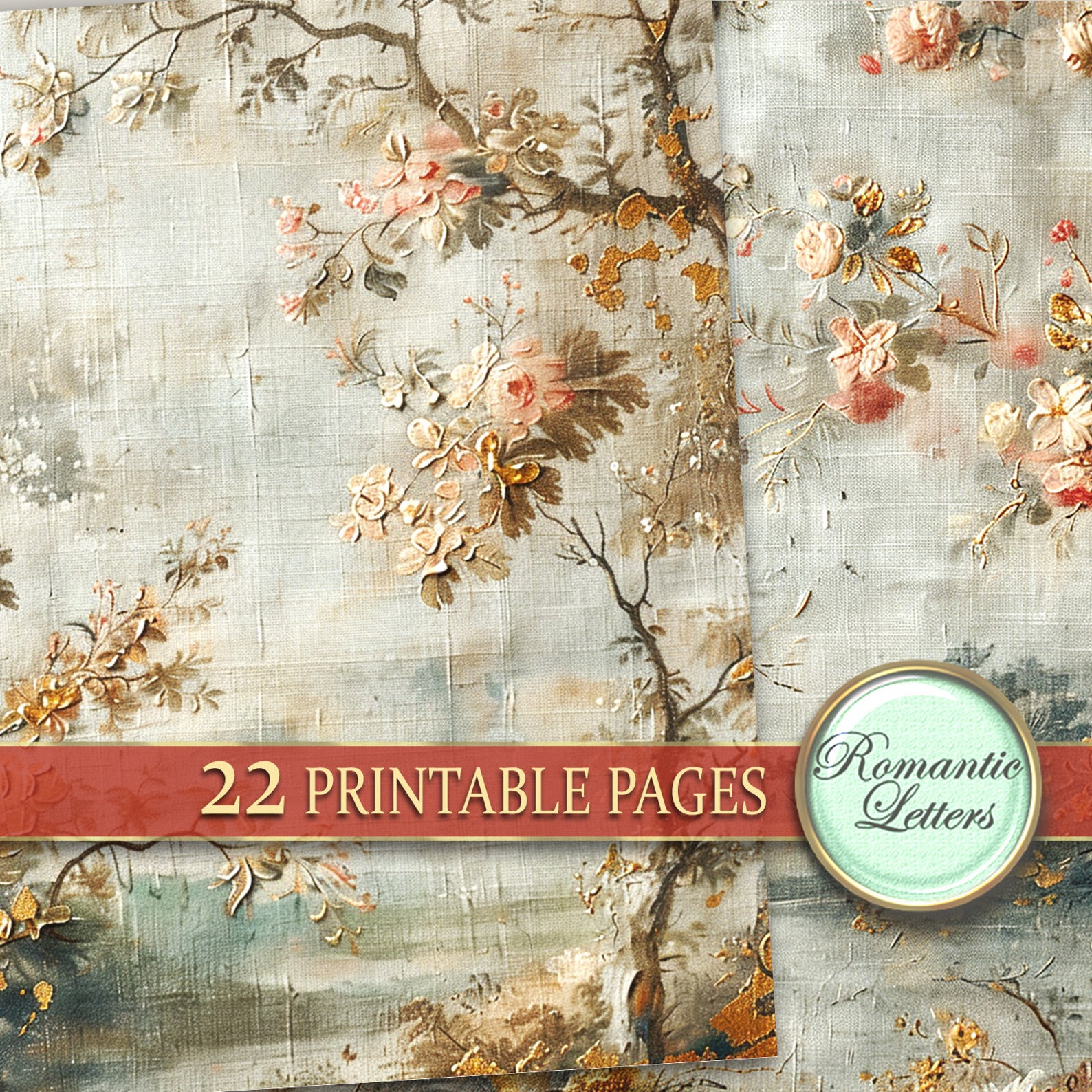 Antique Painted Canvas Digital Printable Background Autumn Digital ...