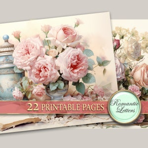 Floral Digital Printable Scrapbook Paper Pack Junk Journal Pages Shabby ...