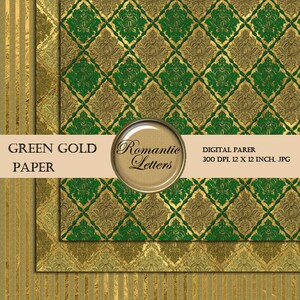 Digital Paper Pack Damask Gold Texture Green Digital Gold Paper Digital ...
