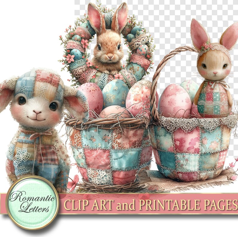 Easter Bunny Digital Clip Art Set Printable Scrapbook Paper Easter Eggs ...