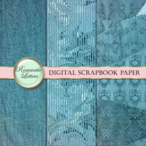 Teal Digital Paper Pack Printable Digital Scrapbook Album Paper Linen ...