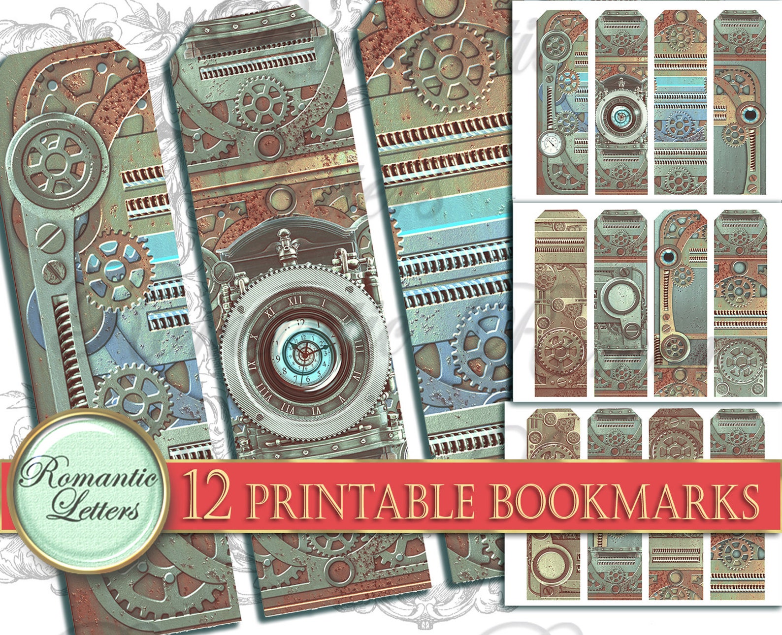 Printable Steampunk Bookmarks Set Digital Printable Gift Tags Printable ...