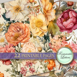 Botanical Digital Scrapbook Paper Pack Shabby Chic Flower Digital ...