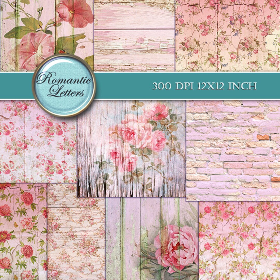 Shabby Chic Digital Scrapbook Paper Pack Pink Floral Digital Printable ...