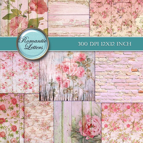 Shabby Chic Digital Scrapbook Paper Pack Pink Floral Digital - Etsy