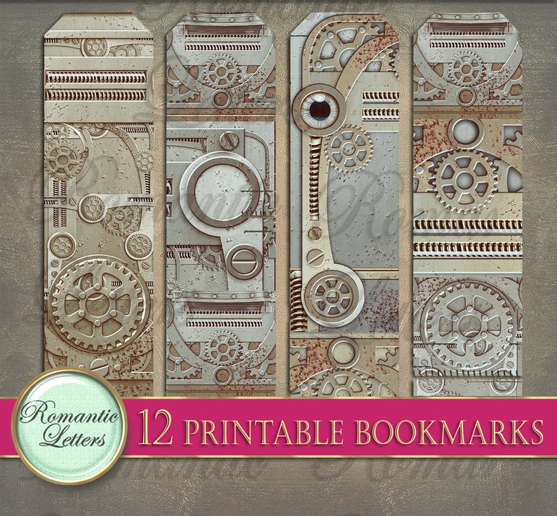 Printable Steampunk Bookmarks Set Printable Scrapbook Gift Tags ...