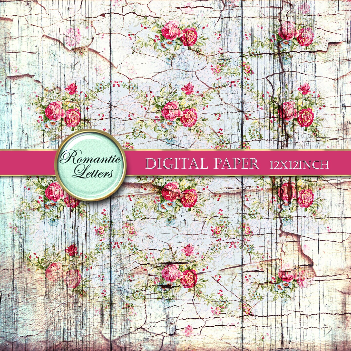 Floral digital scrapbook paper pack Shabby Chic distressed | Etsy