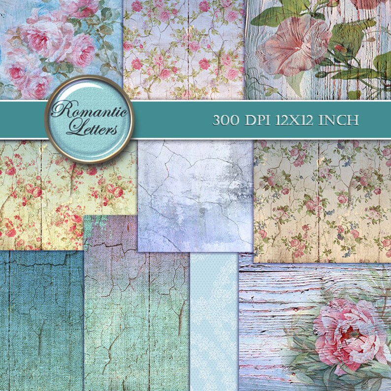 Floral Digital Scrapbook Paper Shabby Chic Rose Vintage Flower | Etsy