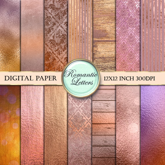 Rose gold digital scrapbook paper 12x12 scrapbook background | Etsy