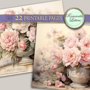 Floral Digital Scrapbook Paper Pack Junk Journal Pages Shabby Chic Rose ...