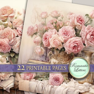 Rose Flowers Floral Digital Scrapbook Paper Pack Shabby Chic Vintage ...