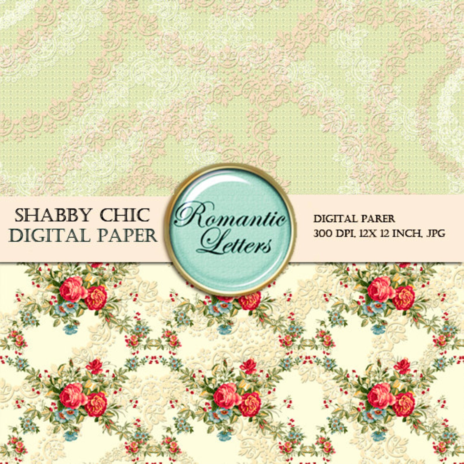 Shabby Chic Digital Paper Pack Digital Scrapbooking Floral Background ...