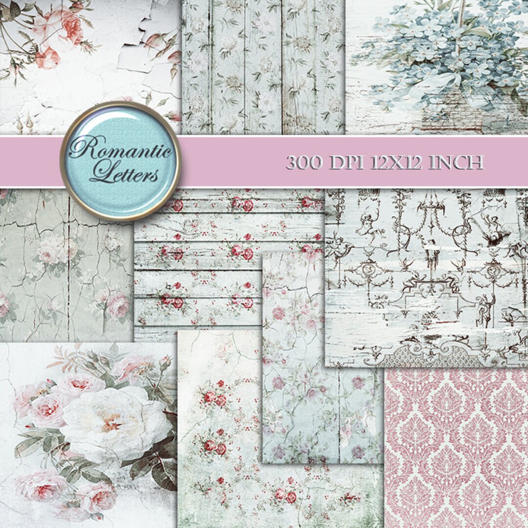 Floral Digital Scrapbook Paper Pack Shabby Chic Digital Paper Wedding ...