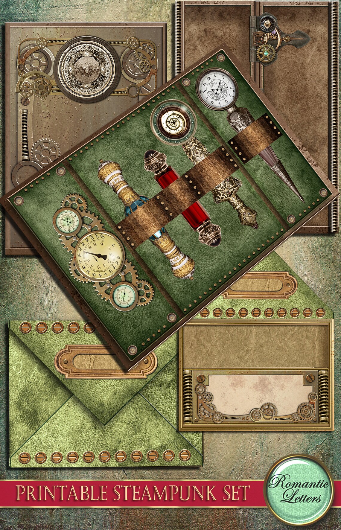 Steampunk Printable loaded envelope journal pockets card | Etsy