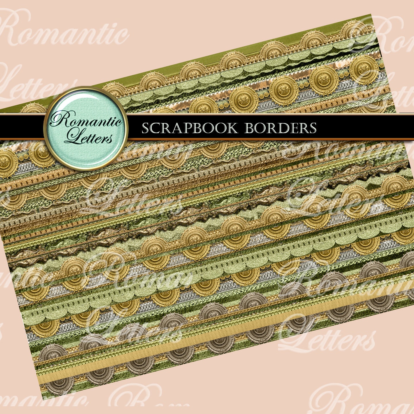 Digital printable scrapbook borders clip art gold glitter | Etsy