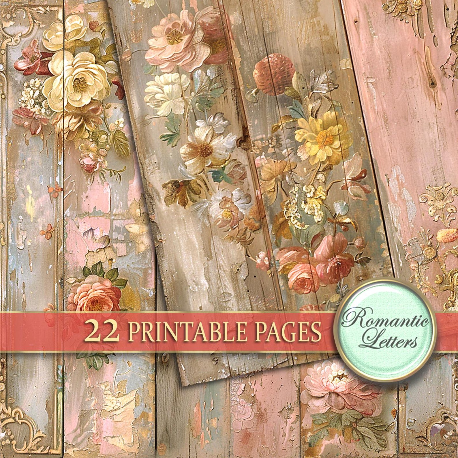 Rose Digital Paper Pack Scrapbook Background Floral Shabby Chic Digital ...