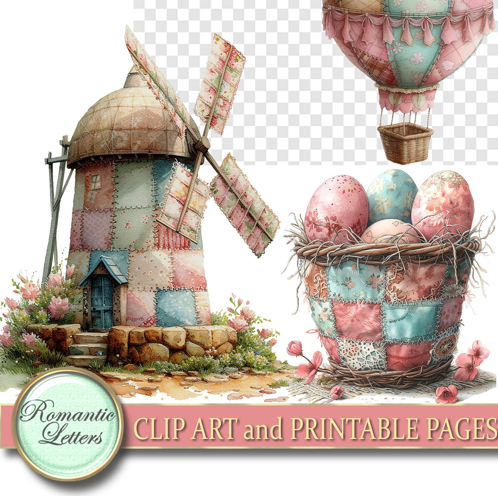 Easter Bunny Digital Clip Art Set Printable Scrapbook Paper Easter Eggs ...