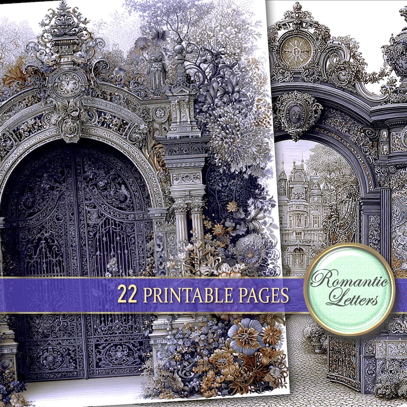 Gothic Gates Digital Printable Scrapbook Paper Pack Junk Journal Pages ...