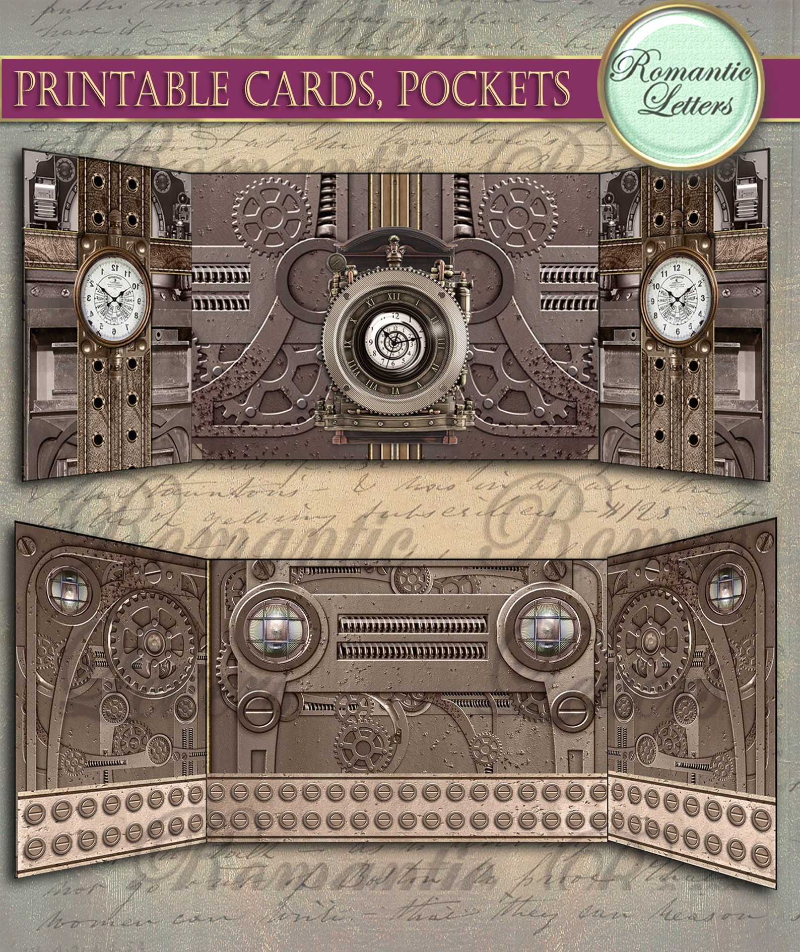 Steampunk Printable Loaded Envelope Journal Pockets Cards | Etsy