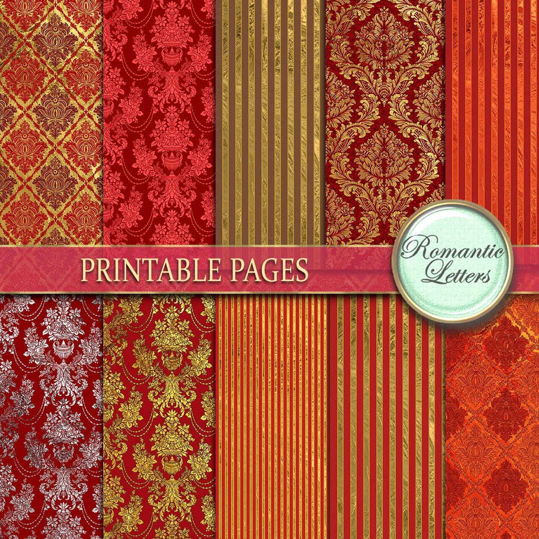 Digital Paper Damask Gold Digital Paper Red Gold Digital Background ...