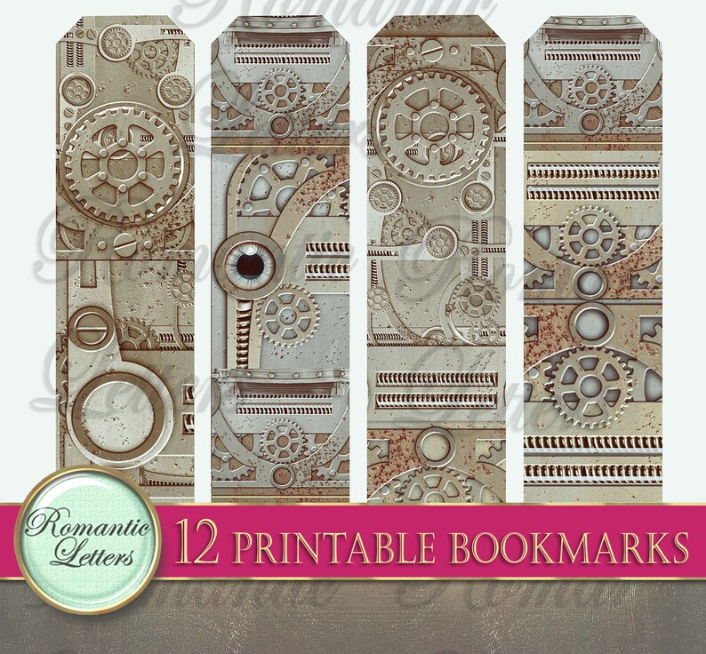 Printable Steampunk Bookmarks Set Printable Scrapbook Gift - Etsy