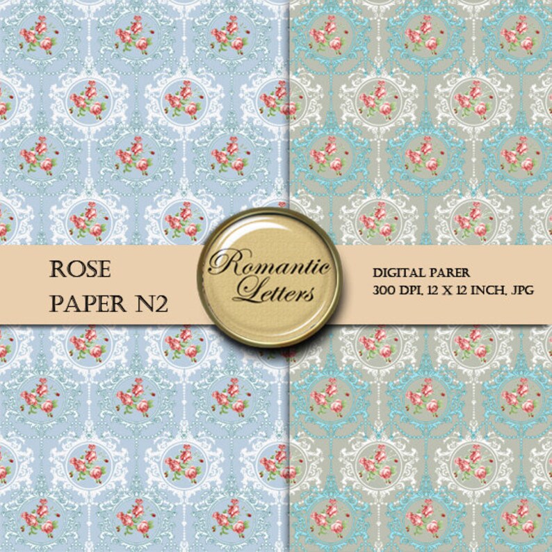 Digital Scrapbook Paper Pack ROSE Floral Shabby Chic Digital Backdrop ...