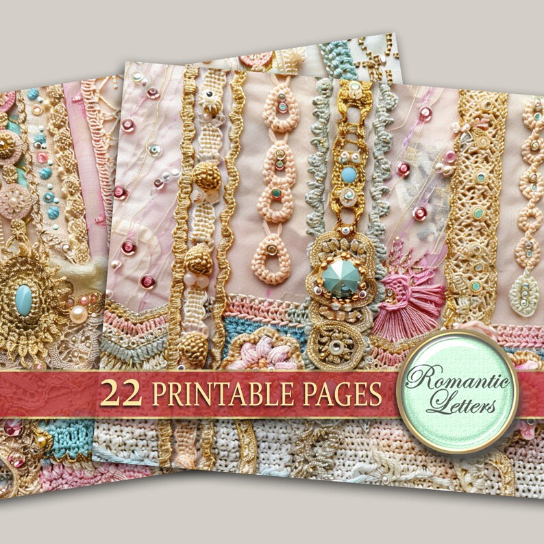 Crochet Digital Printable Scrapbook Paper Pack Flowers Embroidery ...