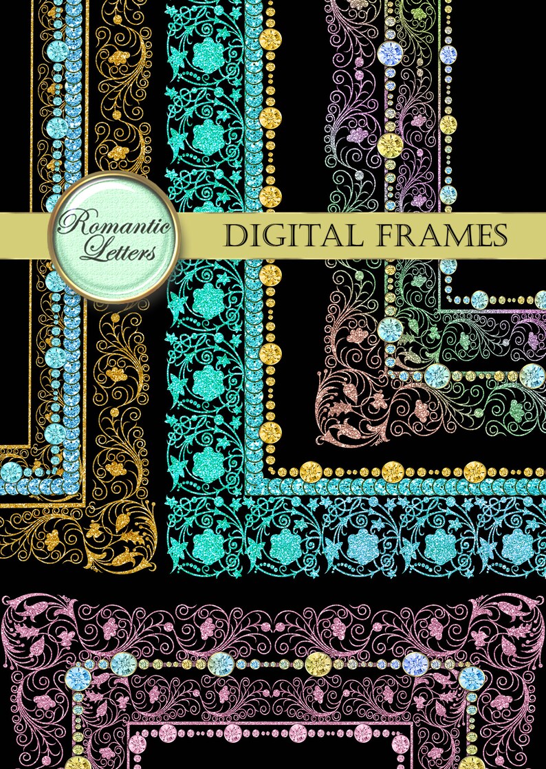 Wedding Digital Scrapbook Frames Gold Clip Art Lace Digital | Etsy