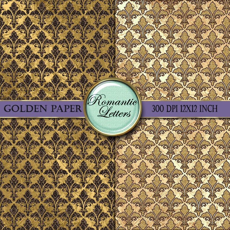 Digital paper gold digital scrapbook paper pack digital | Etsy