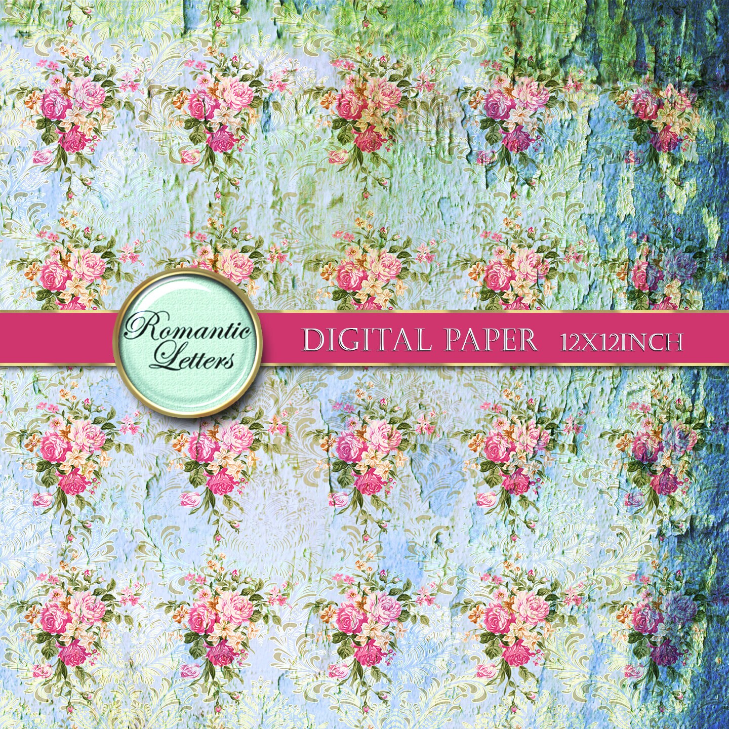Floral digital scrapbook paper pack Shabby Chic distressed | Etsy