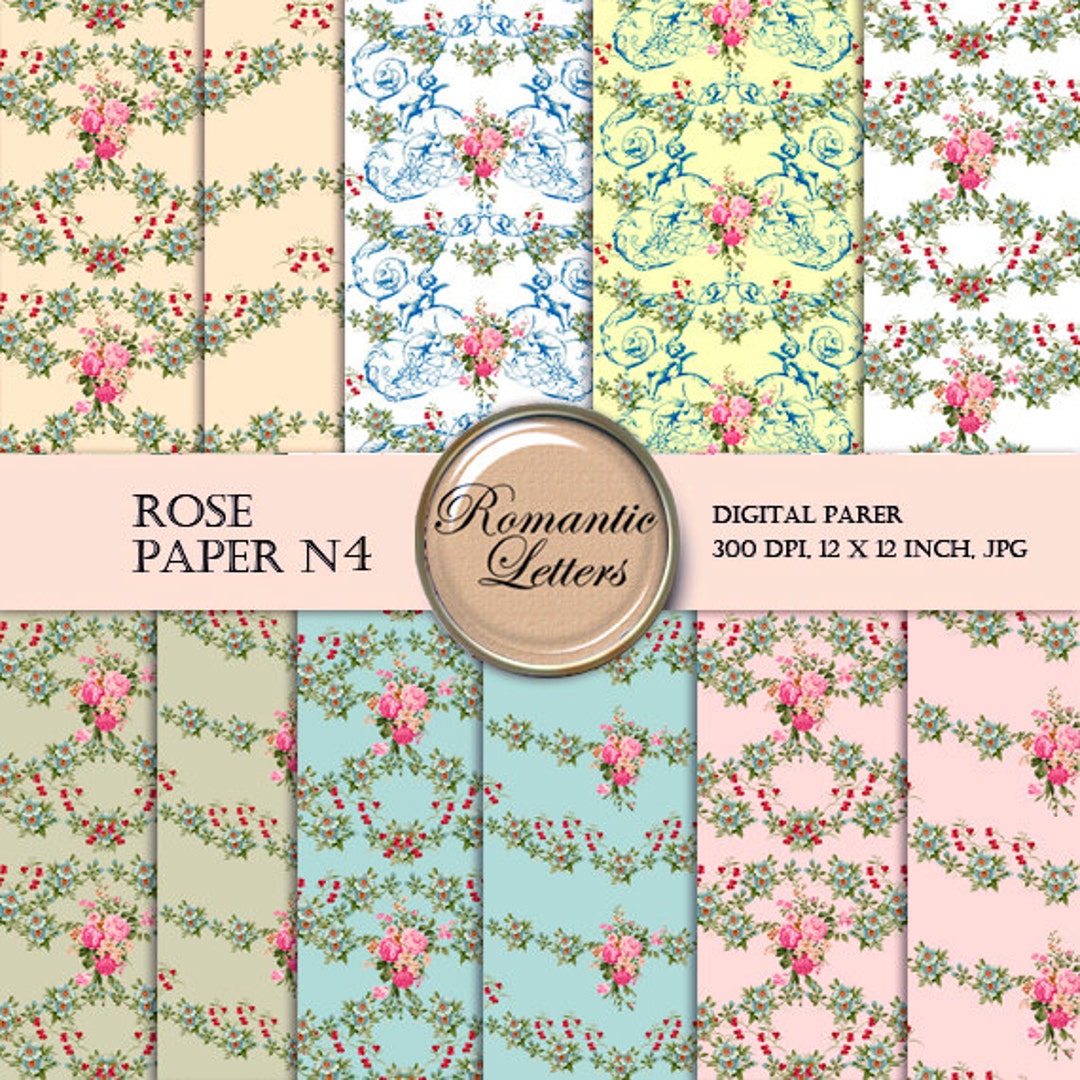 Floral Digital Scrapbook Paper Pack Digital Wedding Paper Rose ...