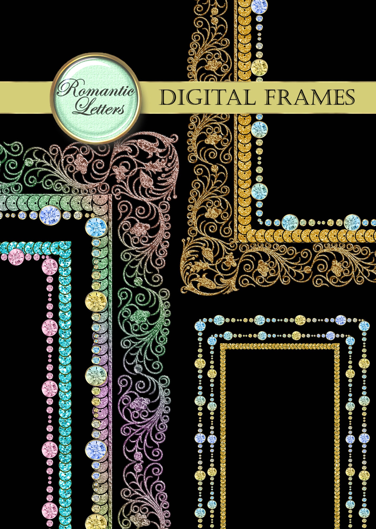 Digital Scrapbook Frame Gold Clipart Digital Gold Lace Clip - Etsy