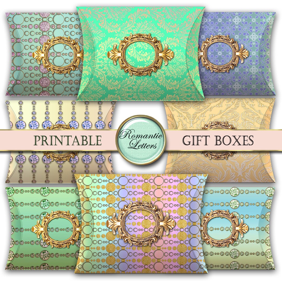 Wedding Digital Pillow Boxes Printable Wedding Gift Wrapping Box ...