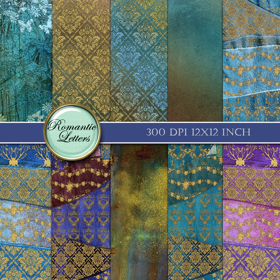 Gold Patchwork Digital Scrapbook Album Paper Fabric Gold Digital Golden ...