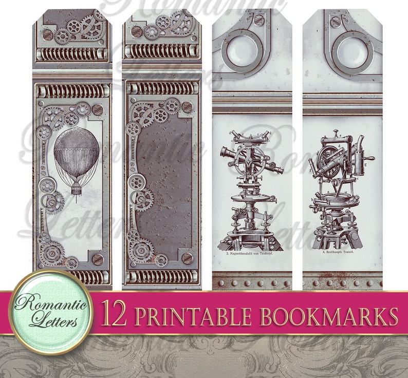 Printable Steampunk Bookmarks Set Printable Gift Tags - Etsy