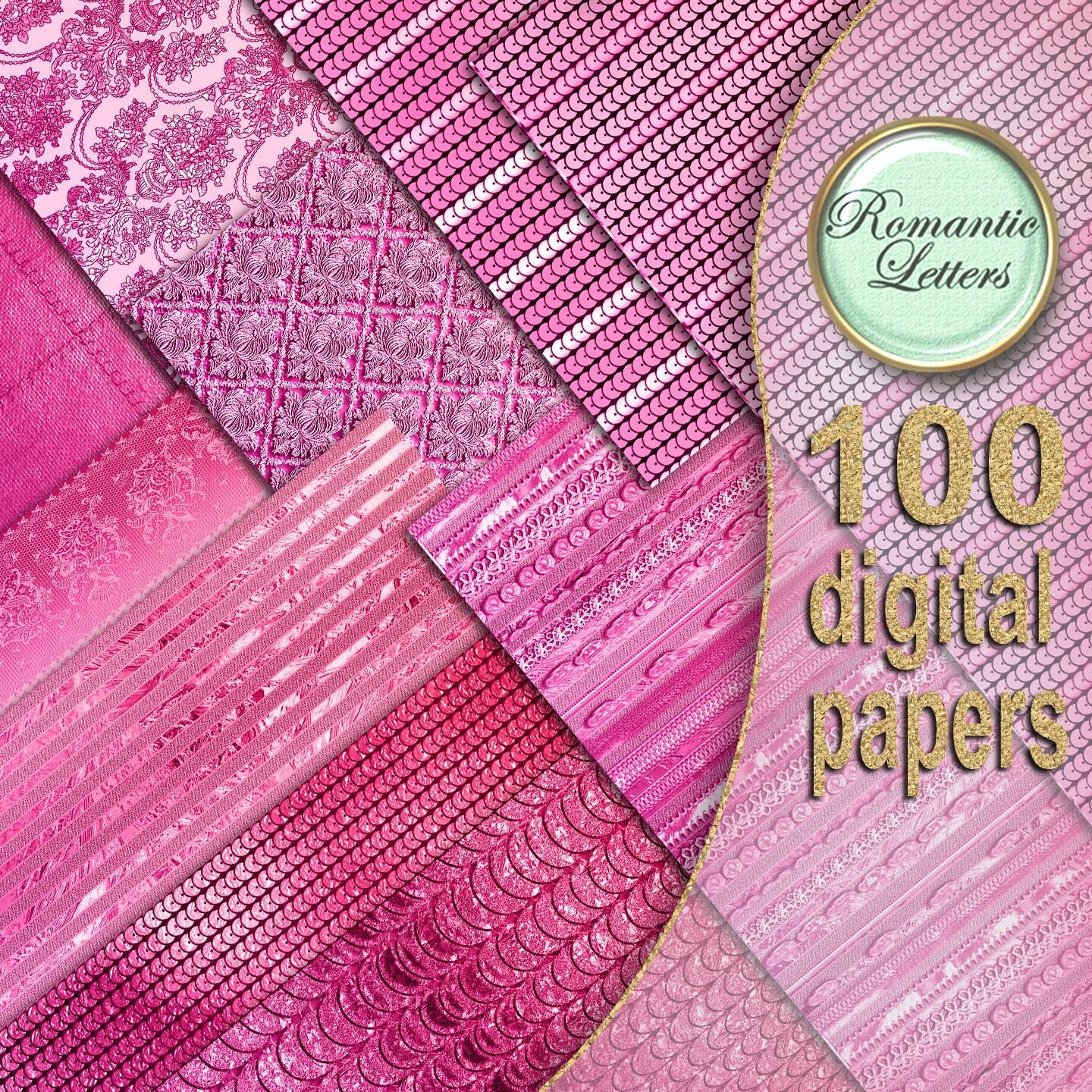 100 Digital Papers Printable Texture Digital Scrapbooking Background ...