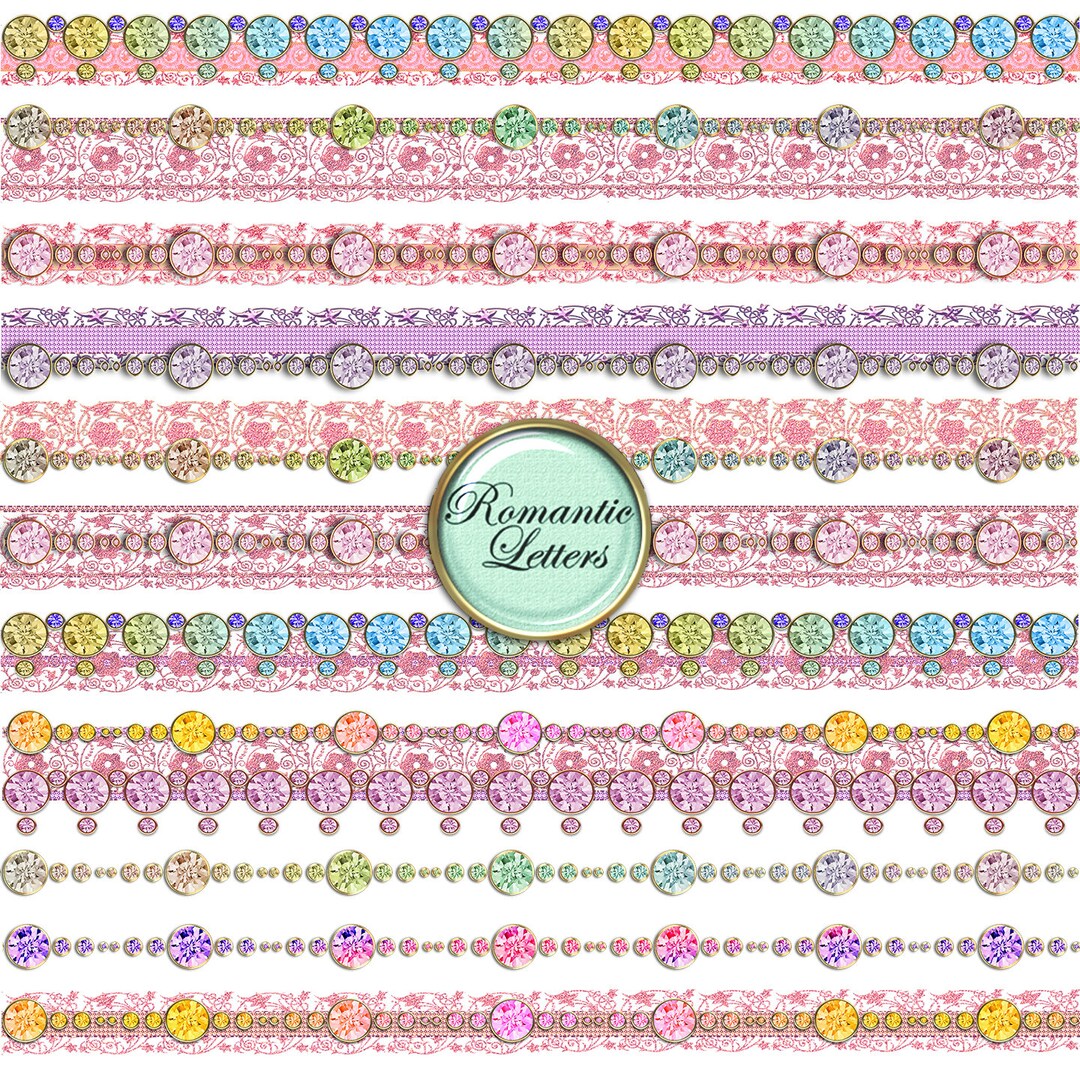 Digital Borders Diamond Lace Clip Art Digital Scrapbook Gemstone Shabby ...