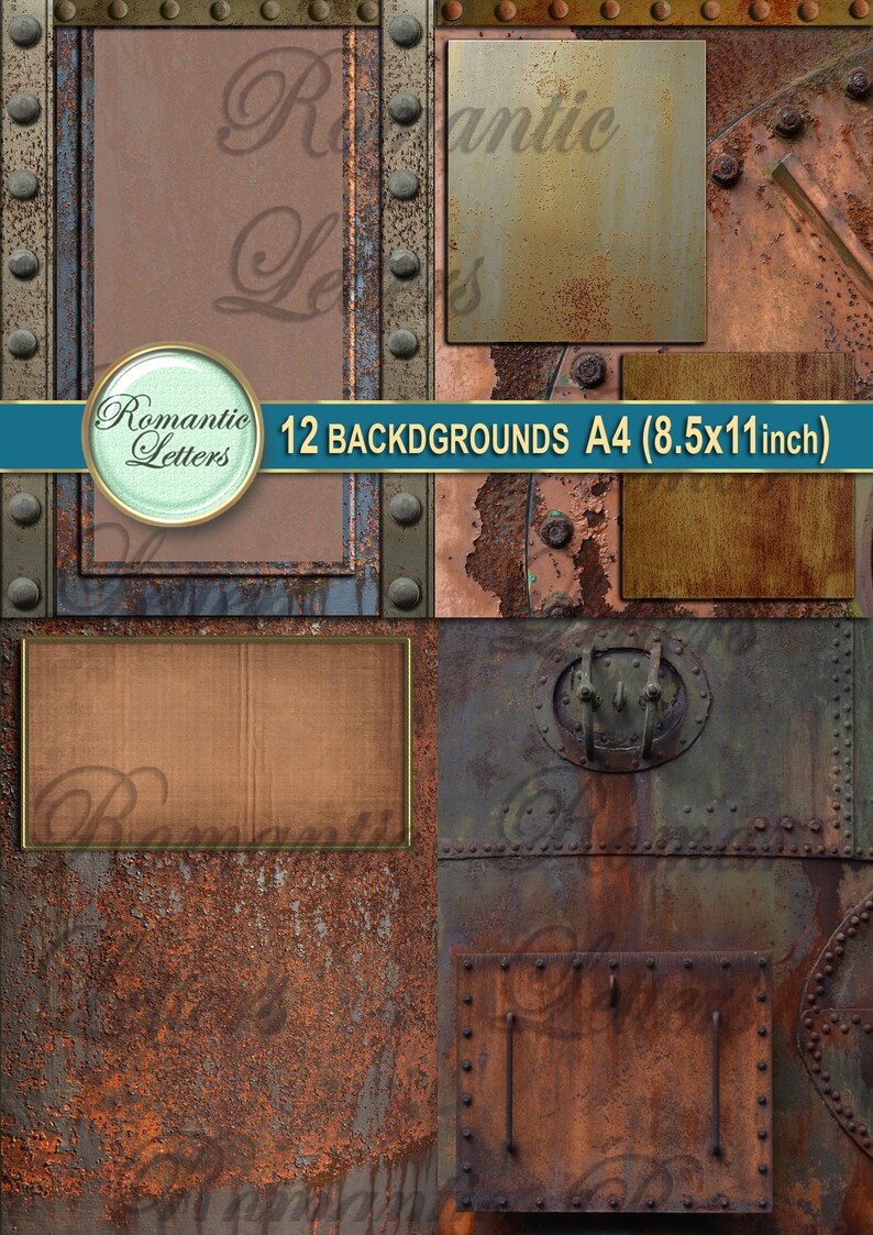Steampunk Digital Scrapbook Paper Pack Rust Metal Texture | Etsy