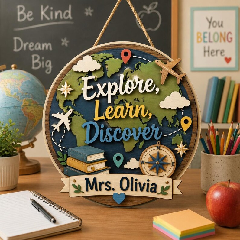 Explore Learn Discover Teacher Sign, Personalized Classroom Door Decor ...