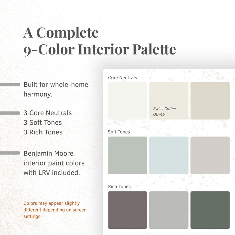 Benjamin Moore Swiss Coffee Paint Palette | Warm White Interior Colors ...