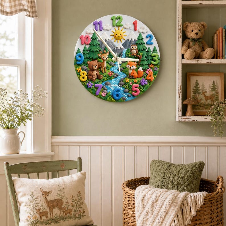 Woodland Animals Wall Clock | Forest Kids Room Decor, Nature Nursery ...