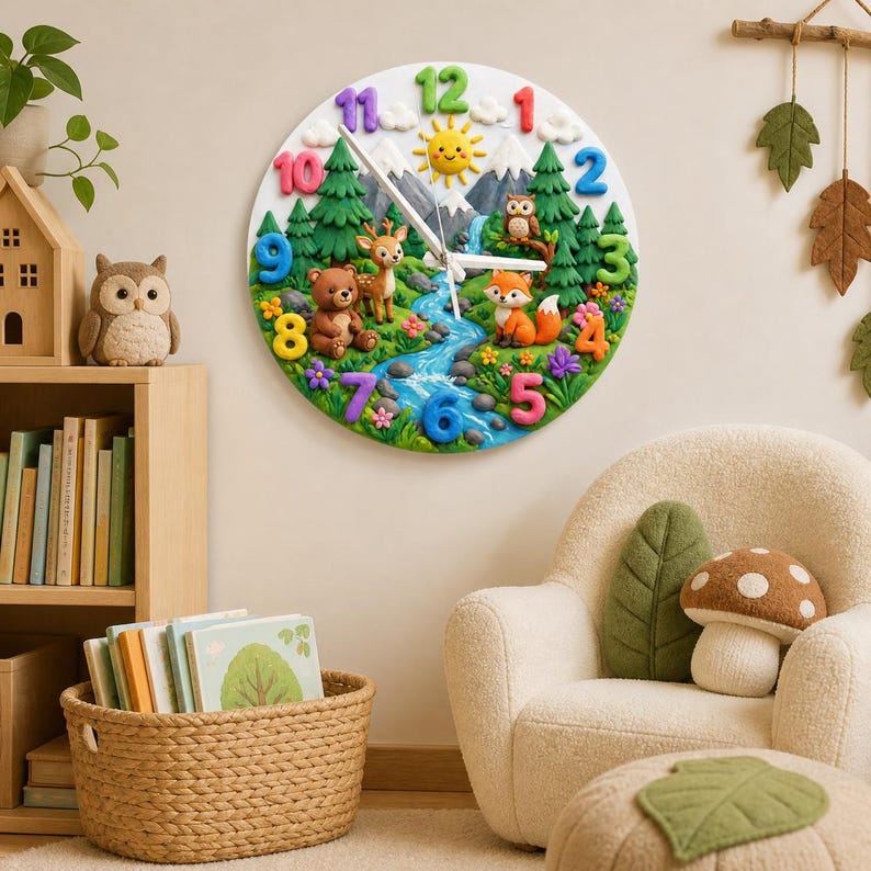 Woodland Animals Wall Clock | Forest Kids Room Decor, Nature Nursery ...