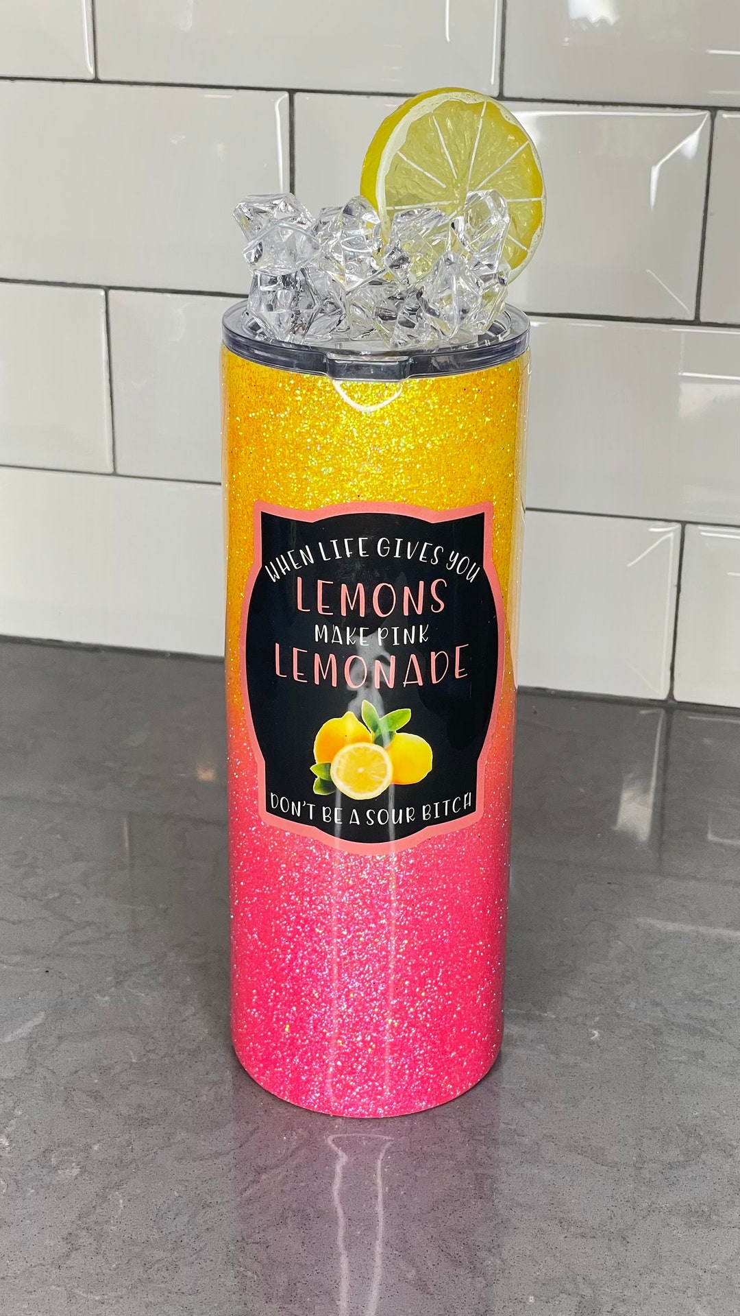 Custom Lemonade Design Tumbler. 24 Oz Plump Stainless Steel Double ...