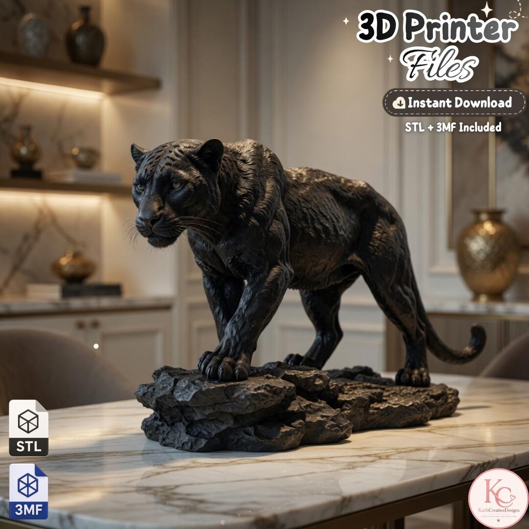 Black Panther STL 3MF, Realistic Big Cat Statue, Printable Wildlife ...