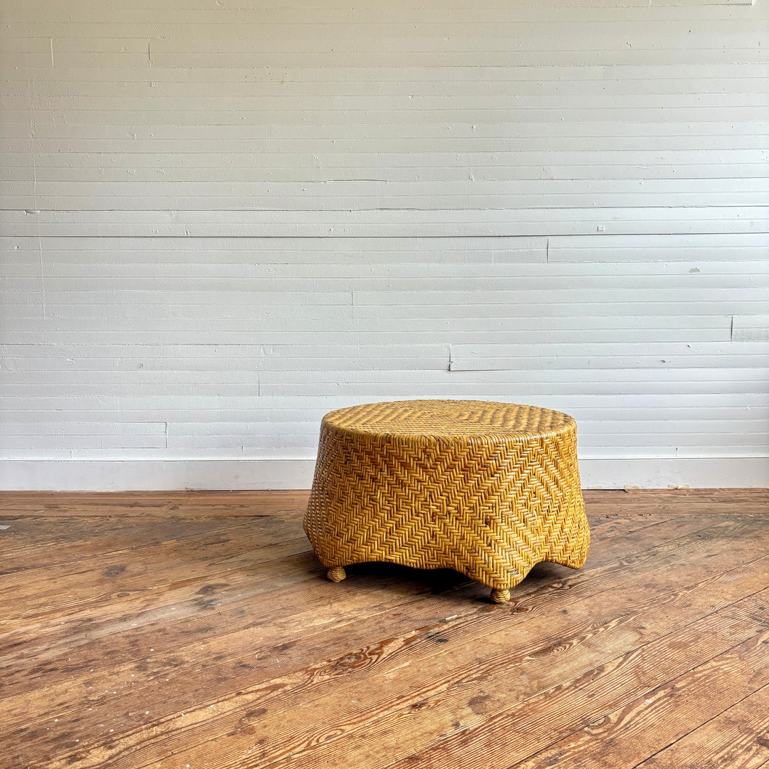 Vintage Woven Rattan Drape Circular Coffee Table by Mcguire - Etsy