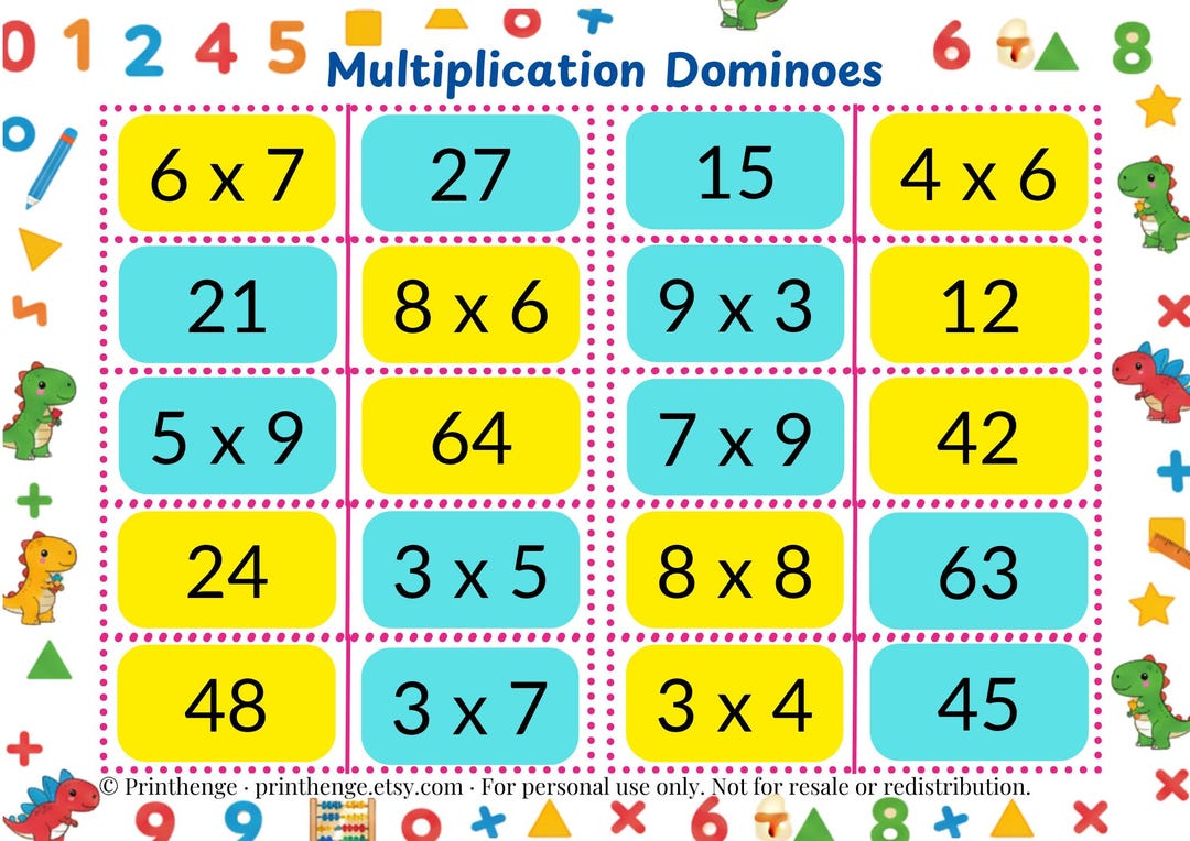 Multiplication Dominoes Printable | Times Tables Game | 40 Tiles ...